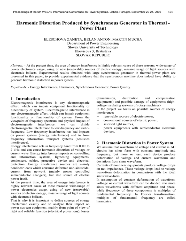 Harmonic Distortion Produced by Synchronous Generator