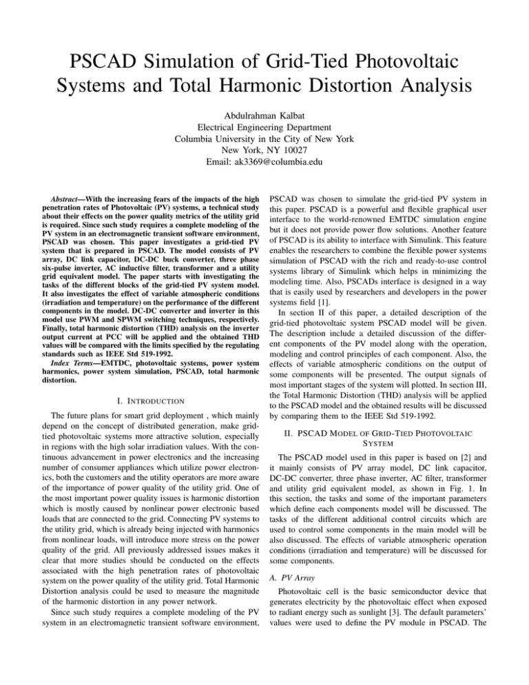 PSCAD Simulation of Grid-Tied PV Systems & THD Analysis