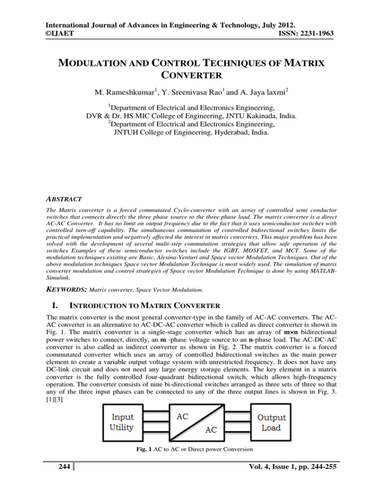 modulation and control techniques of matrix converter