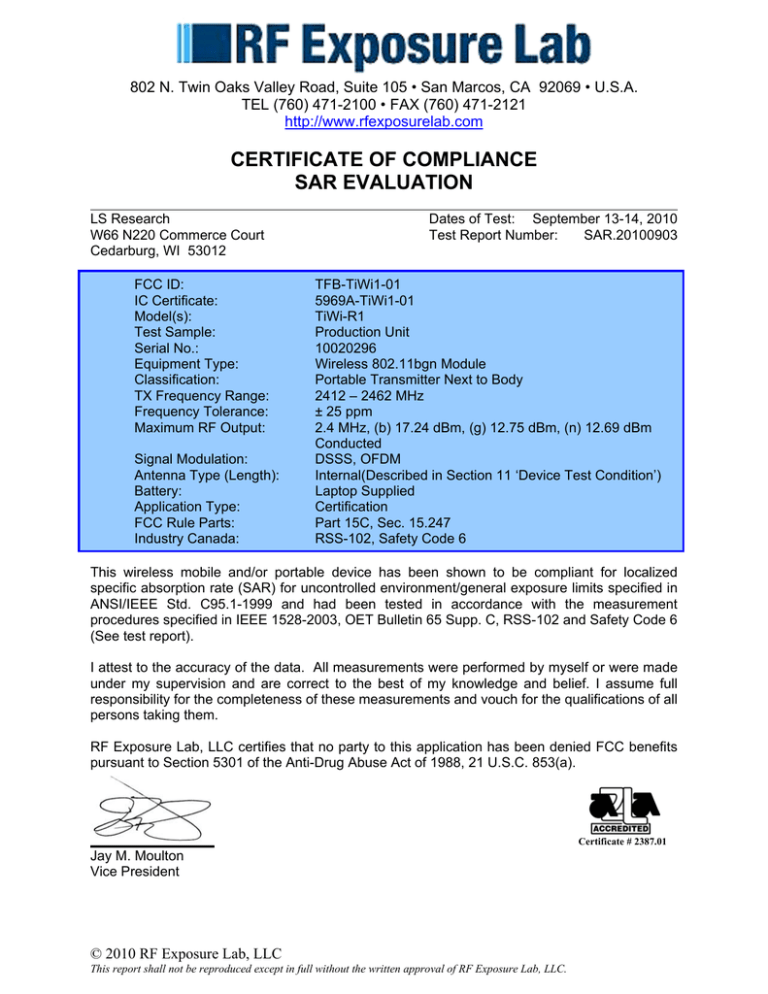 SAR Testing - LS Research