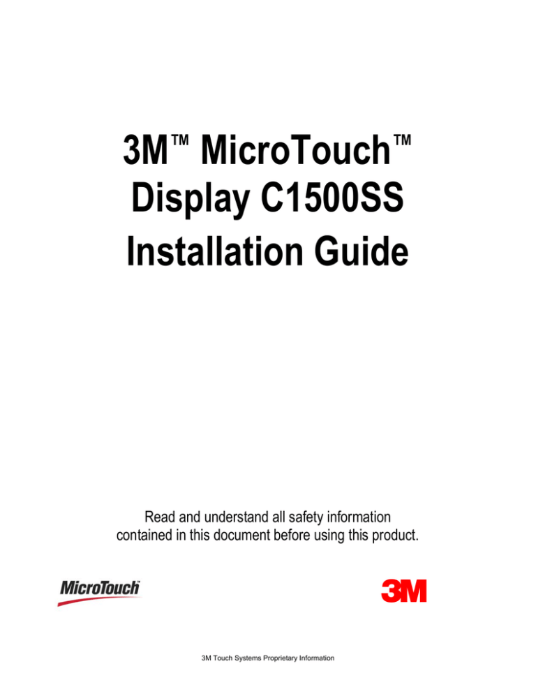 3M™ MicroTouch™ Display C1500SS Installation Guide