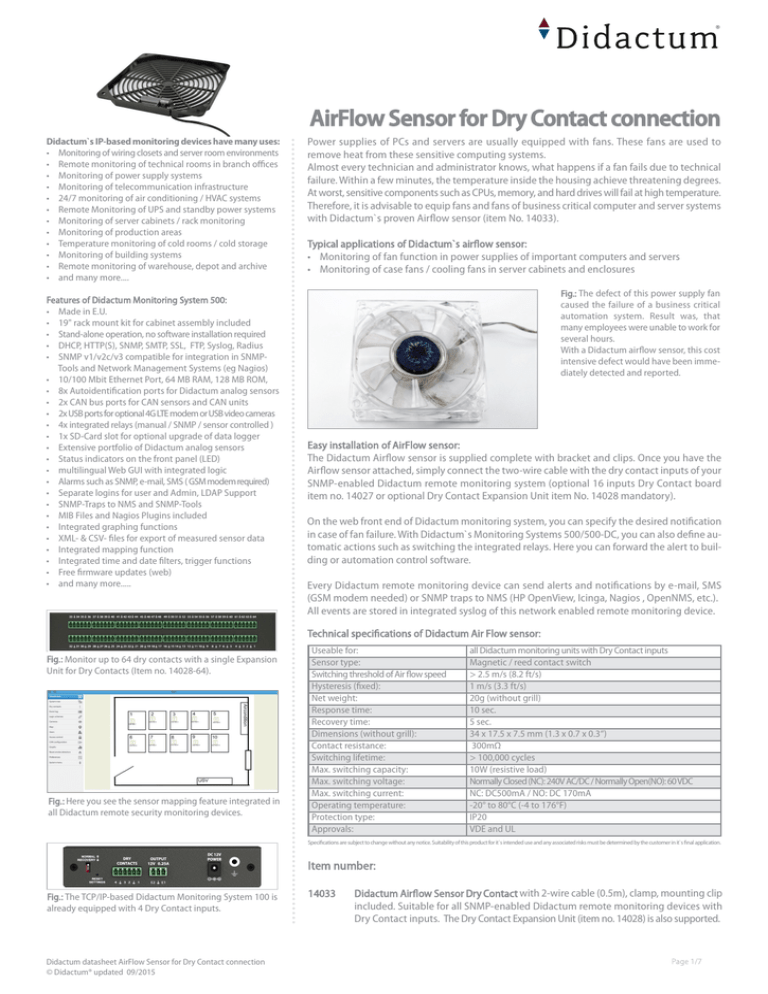 Datasheet Sensor Airflow for Dry Contact Connection Didactum