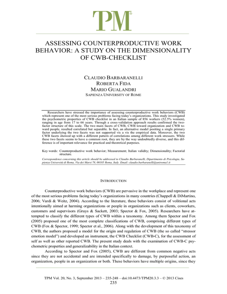 Assessing Counterproductive Work Behavior A Study On The