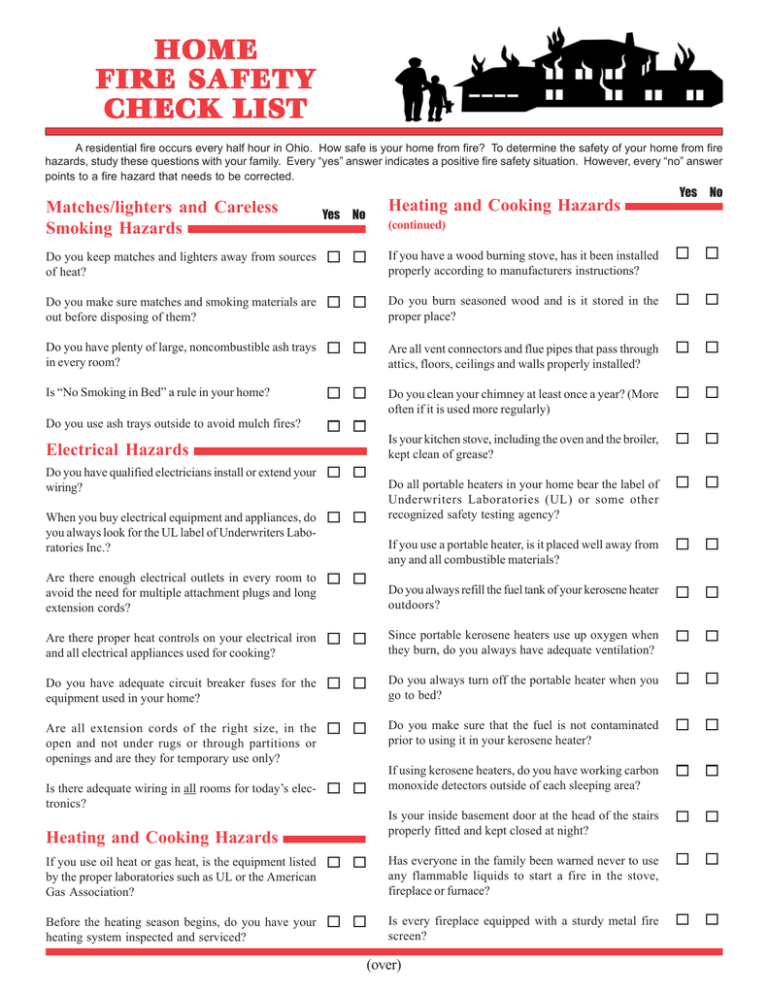 HOME FIRE SAFETY CHECK LIST HOME FIRE SAFETY CHECK LIST