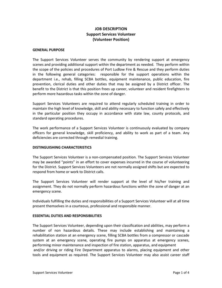 Volunteer Support Services Position Description