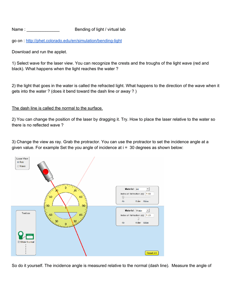 Phet Wave Simulation Lab Report Answers Name Bending Of Light