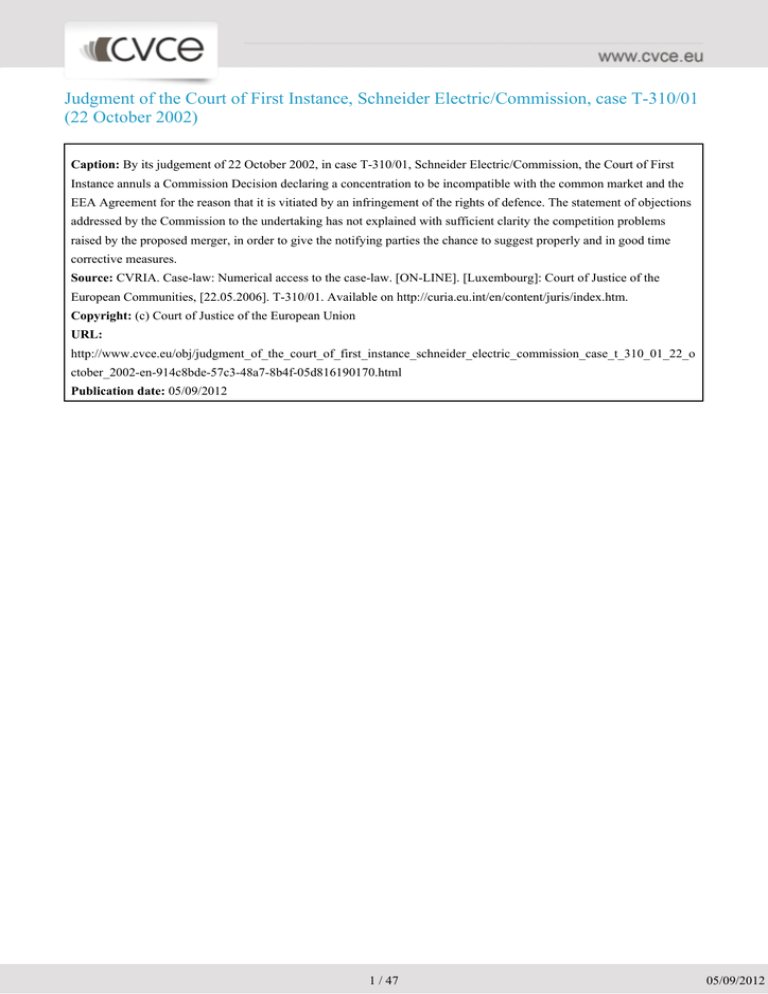 Judgment Of The Court Of First Instance Schneider Electric