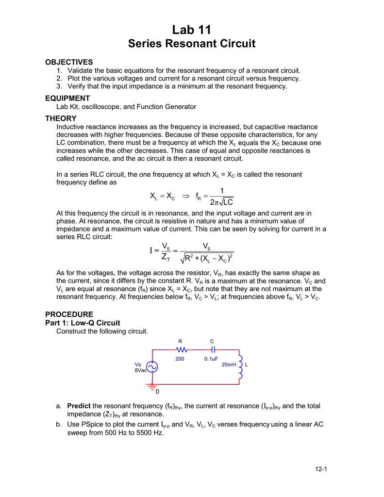 Series Rlc Resonance Circuit Lab Report Circuit Diagram