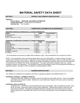 Safety Data Sheet Gasoline, Unleaded Carb