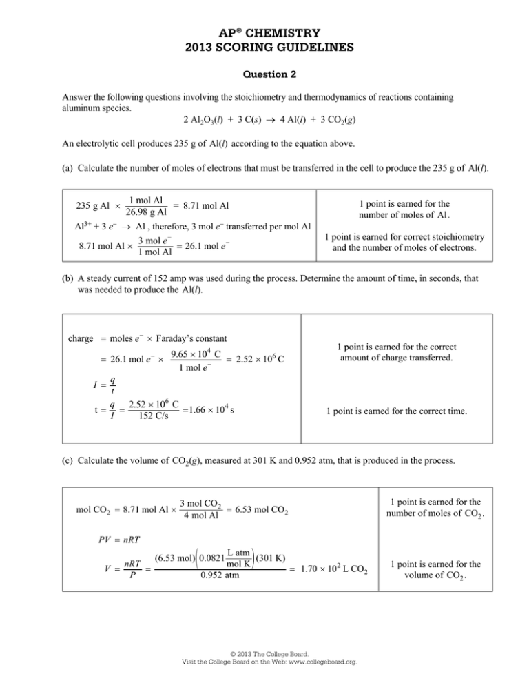 Ap Chemistry 2013 Scoring Guidelines Ap Chemistry 2013 Scoring Guidelines