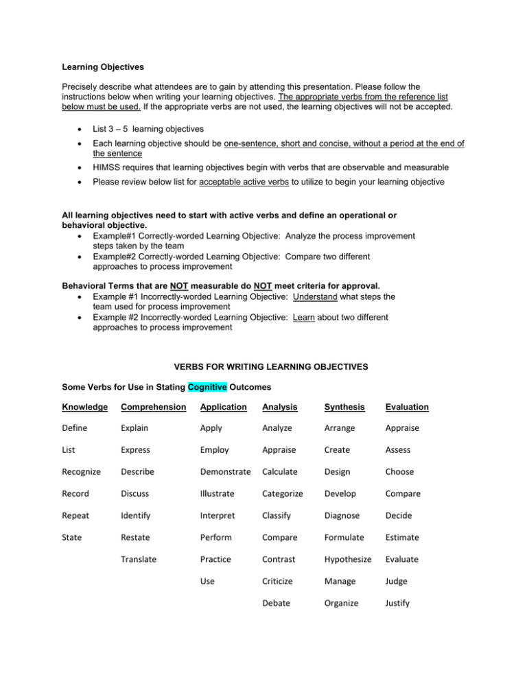 Learning Objectives