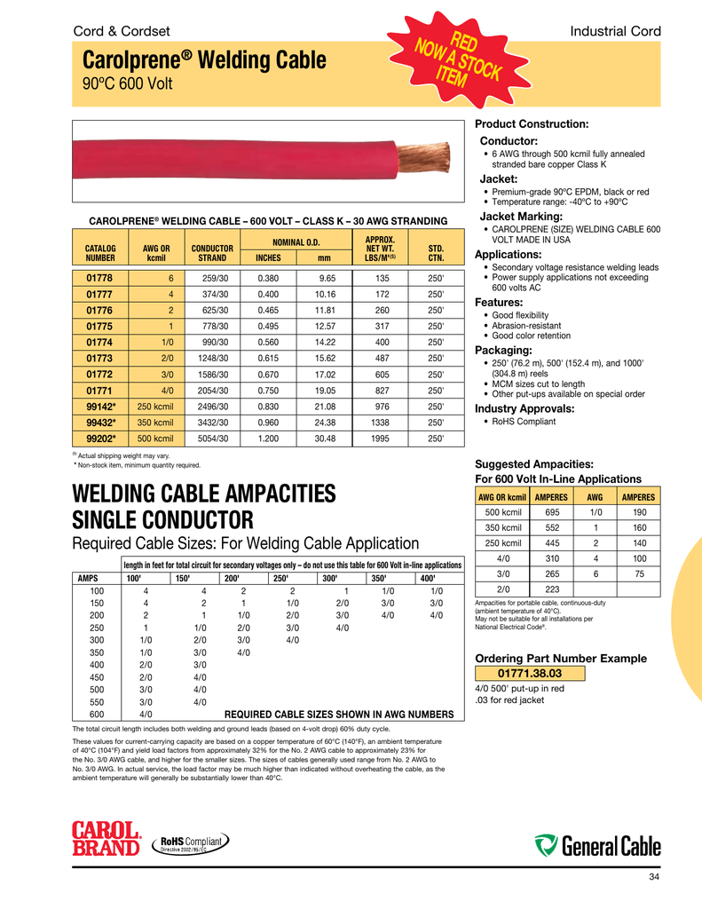 WELDING CABLE AMPACITIES SINGLE WELDING CABLE AMPACITIES SINGLE