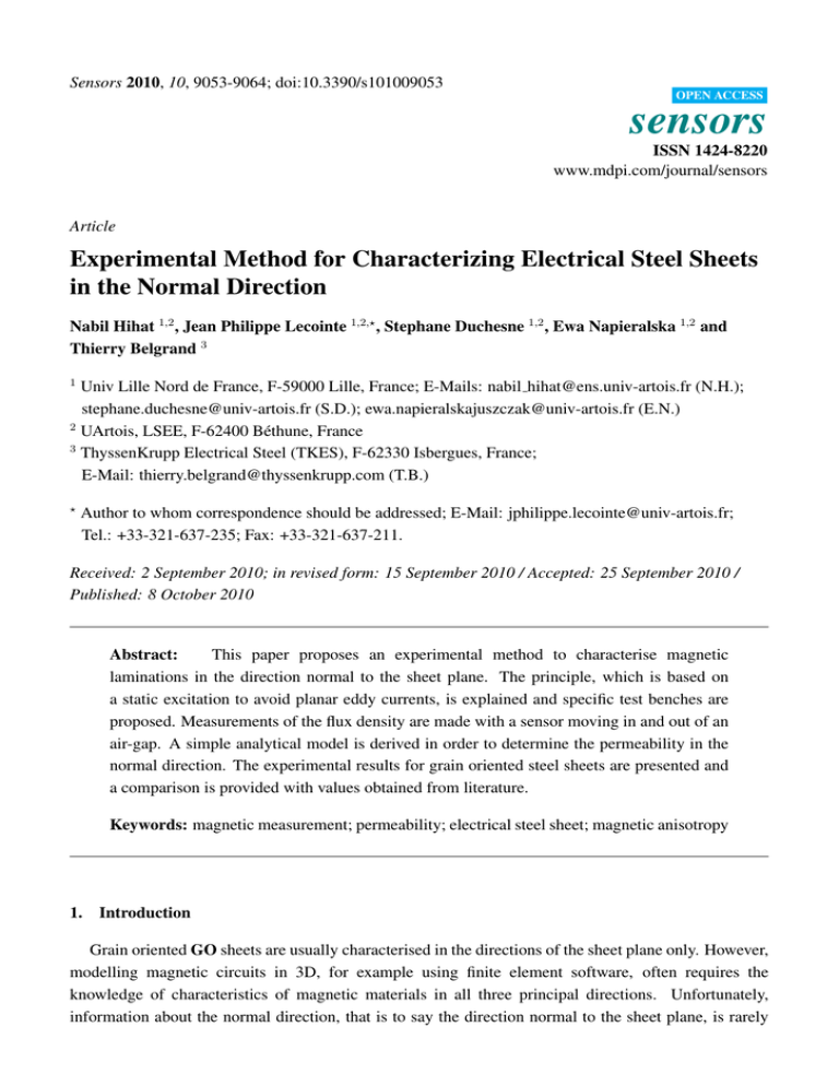 Experimental Method For Characterizing Electrical Steel Sheets In Experimental Method For Characterizing Electrical Steel Sheets In
