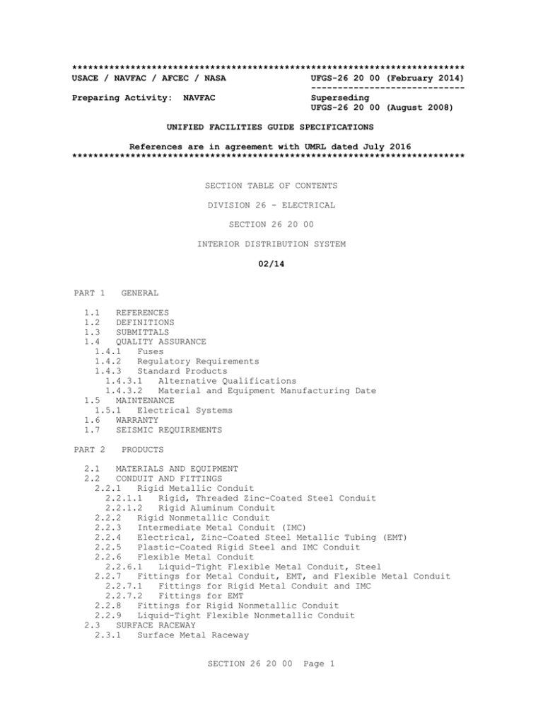 UFGS 26 20 00 Interior Distribution System