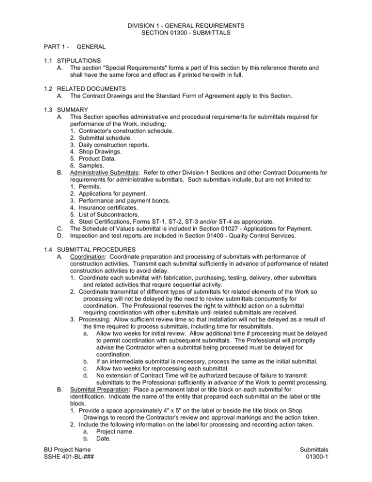 GENERAL REQUIREMENTS SECTION 01300