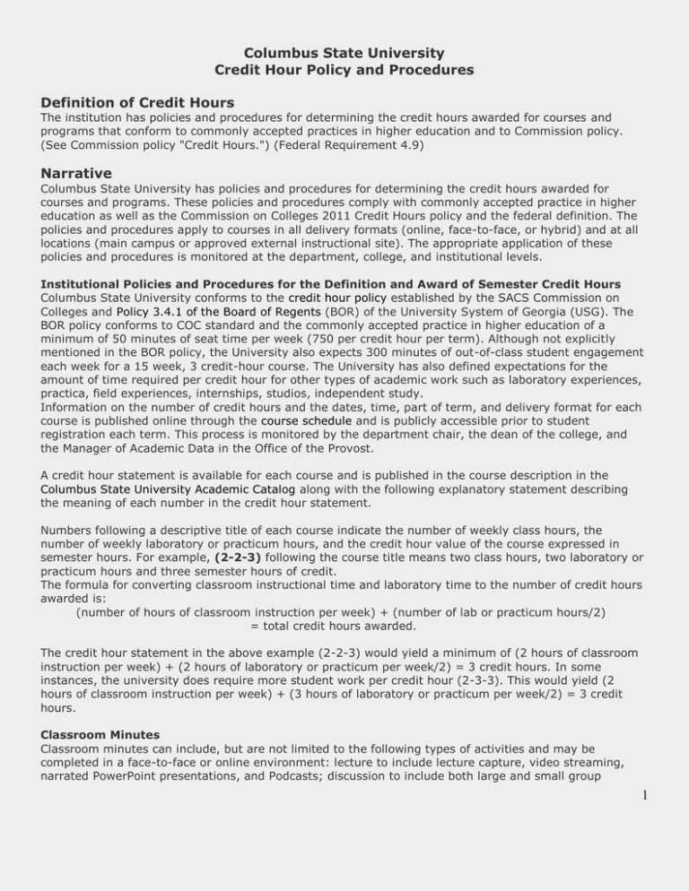 Credit Hour Policies and Procedures - Academic Affairs