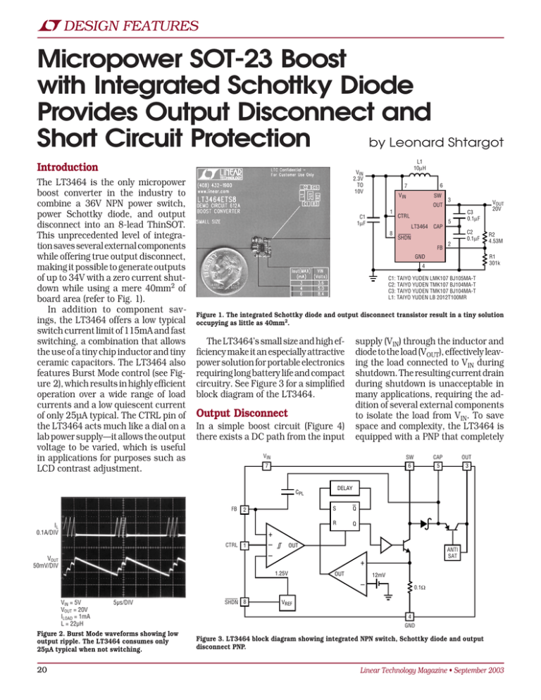 Sep 2003 Micropower SOT-23 Boost with Integrated Schottky Diode