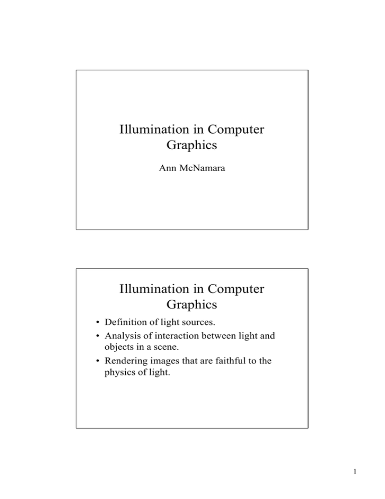 Illumination In Computer Graphics Illumination In Computer Graphics