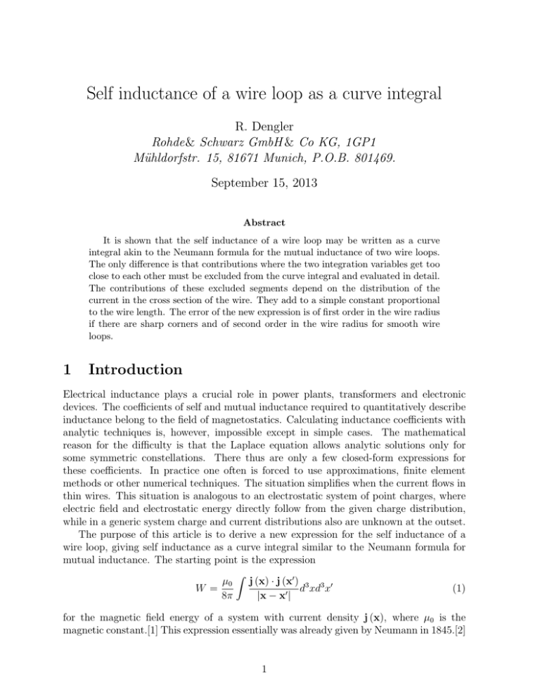 Self inductance of a wire loop as a curve integral