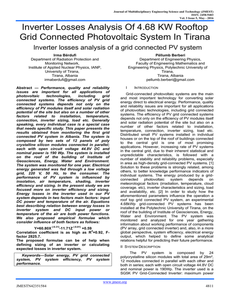 Inverter Losses Analysis Of 4.68 KW Rooftop Grid Connected
