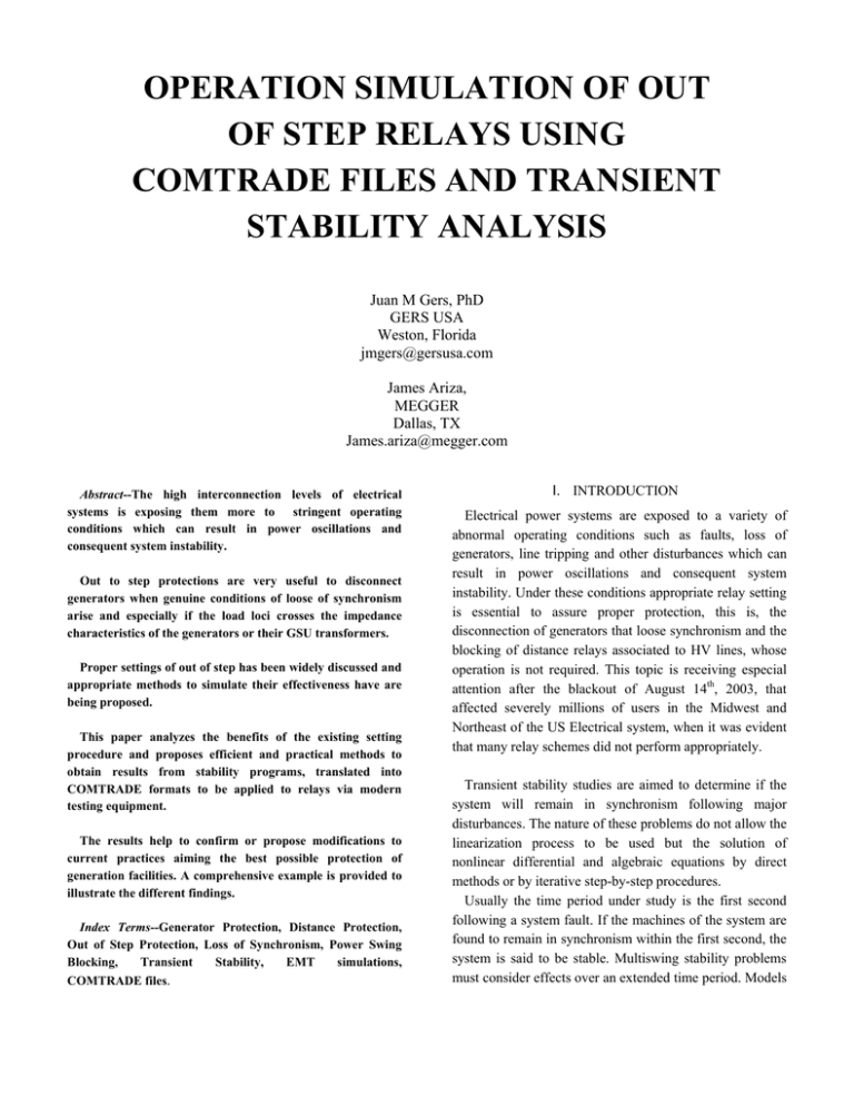 operation simulation of out of step relays using comtrade