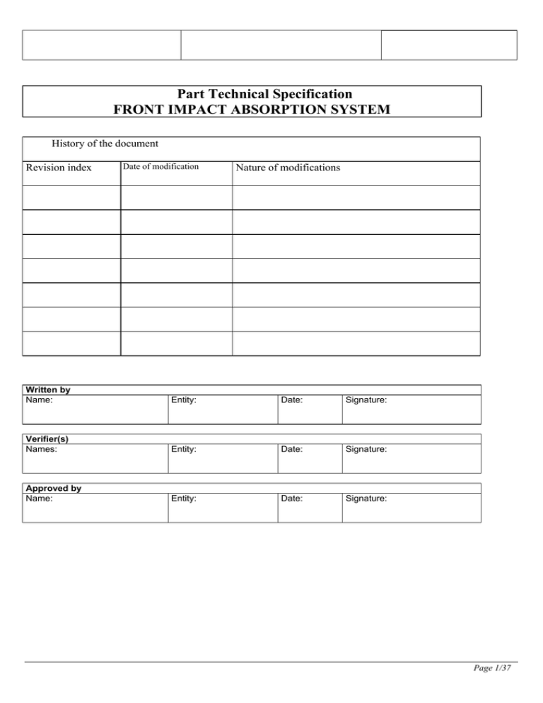 Part Technical Specification FRONT IMPACT ABSORPTION SYSTEM