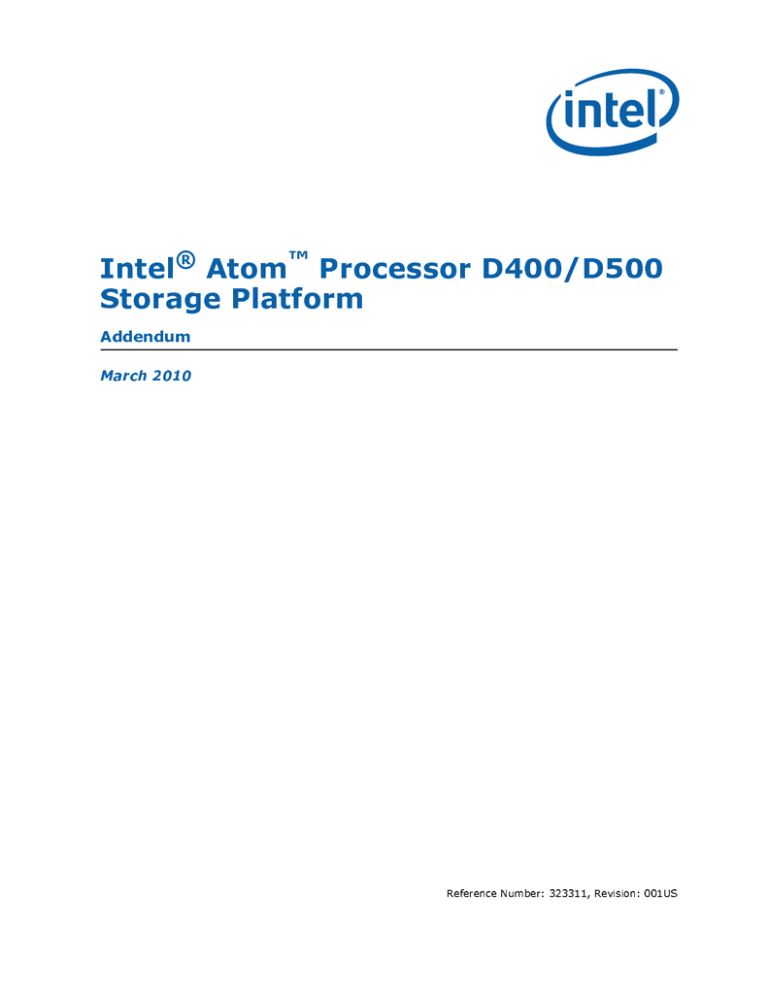 Intel® Atom™ Processor D400/D500 Storage Platform