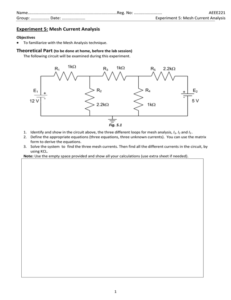 Mesh Current Analysis Lab Experiment Mesh Current Analysis Lab Experiment