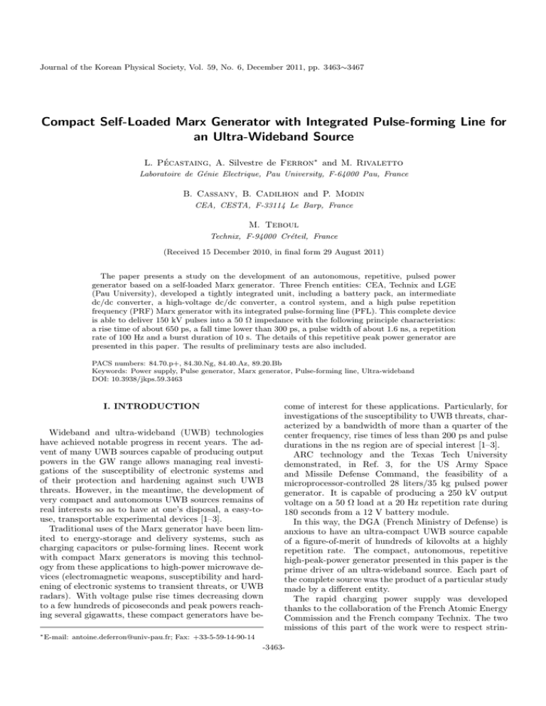 Compact Self-Loaded Marx Generator with Integrated Pulse