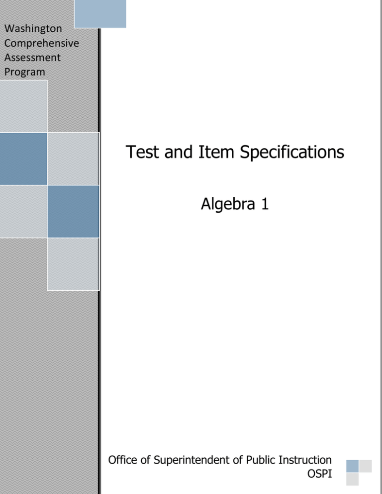 Test and Item Specifications Algebra 1