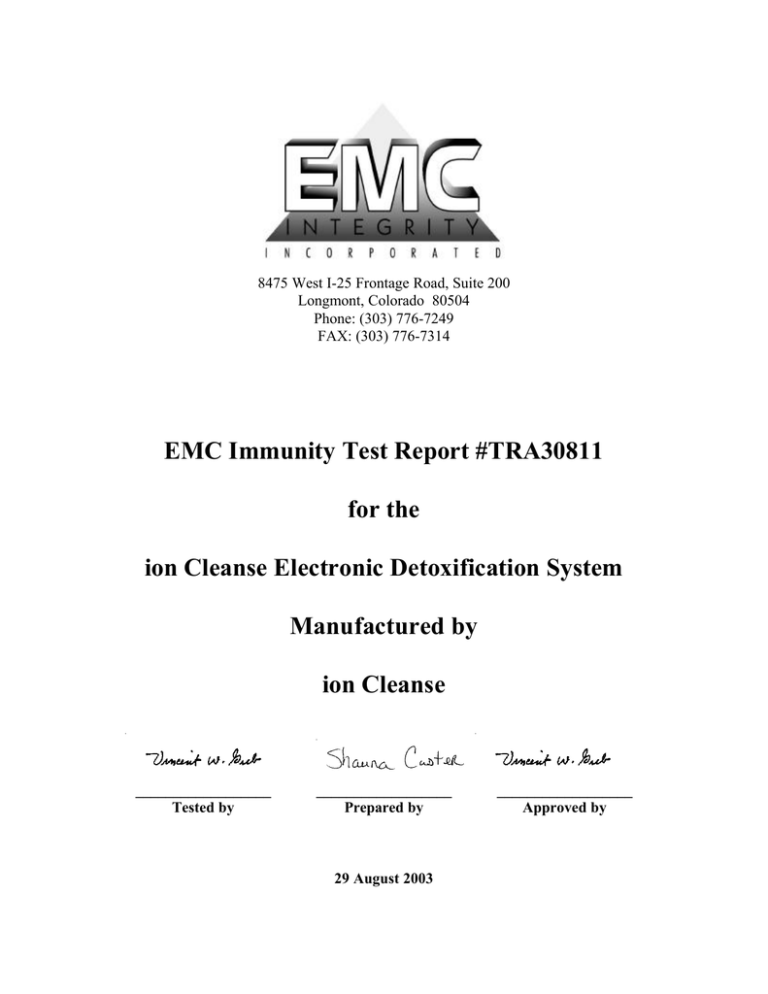 EMC Immunity Test Report - Wellness Natural Health Centre