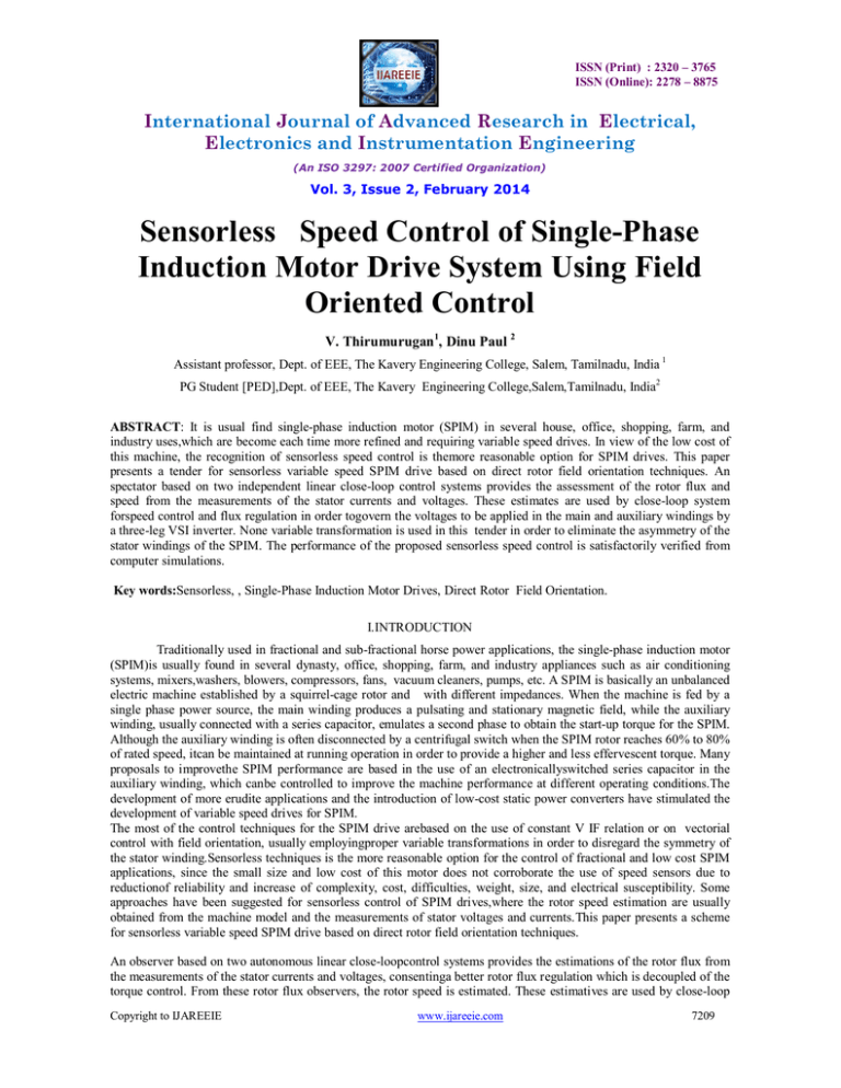 Sensorless Speed Control Of Single Phase Induction