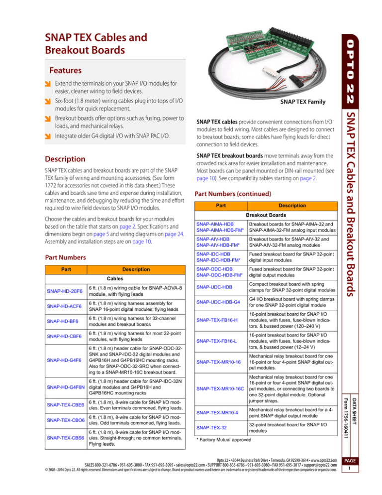 SNAP TEX Cables and Breakout Boards SNAP TEX C ables and