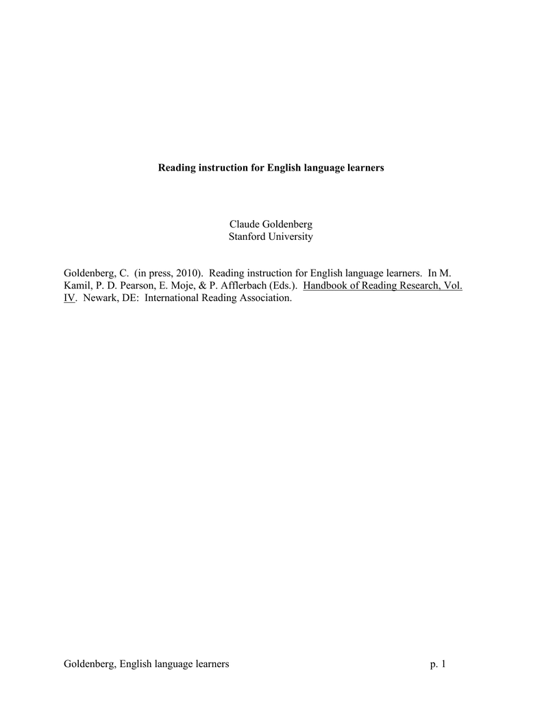 Reading Instruction For English Language Learners Reading Instruction For English Language Learners