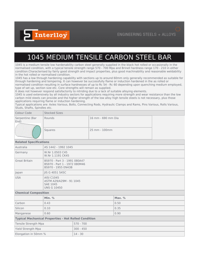 1045 Medium Tensile Carbon Steel Bar