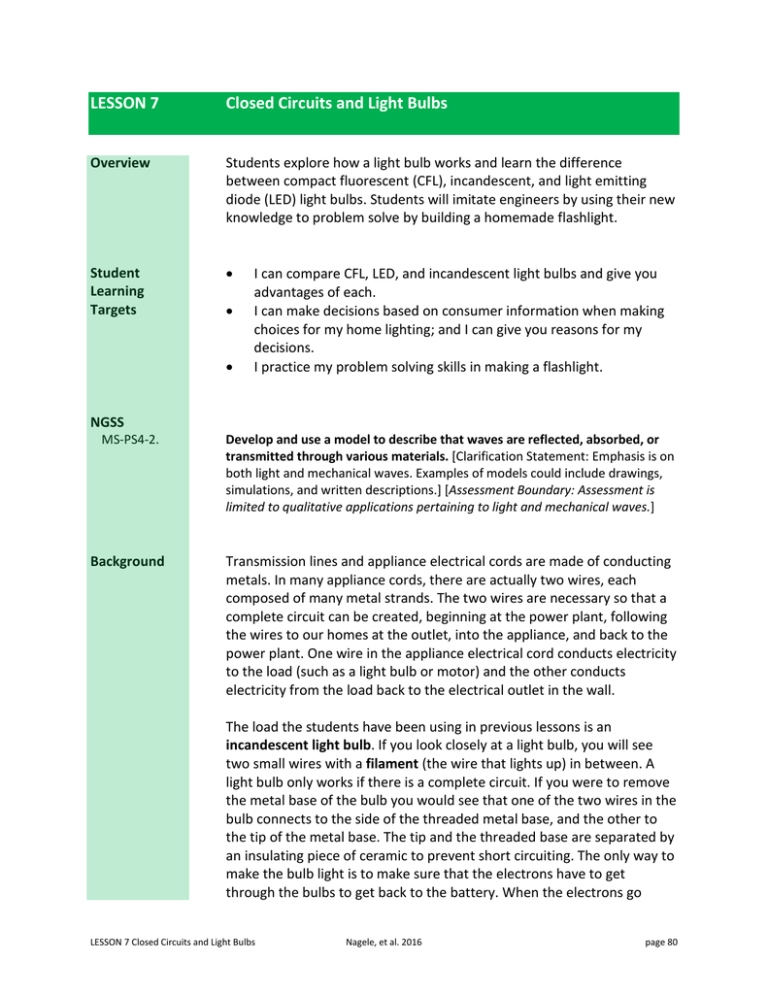 LESSON 7 Closed Circuits and Light Bulbs