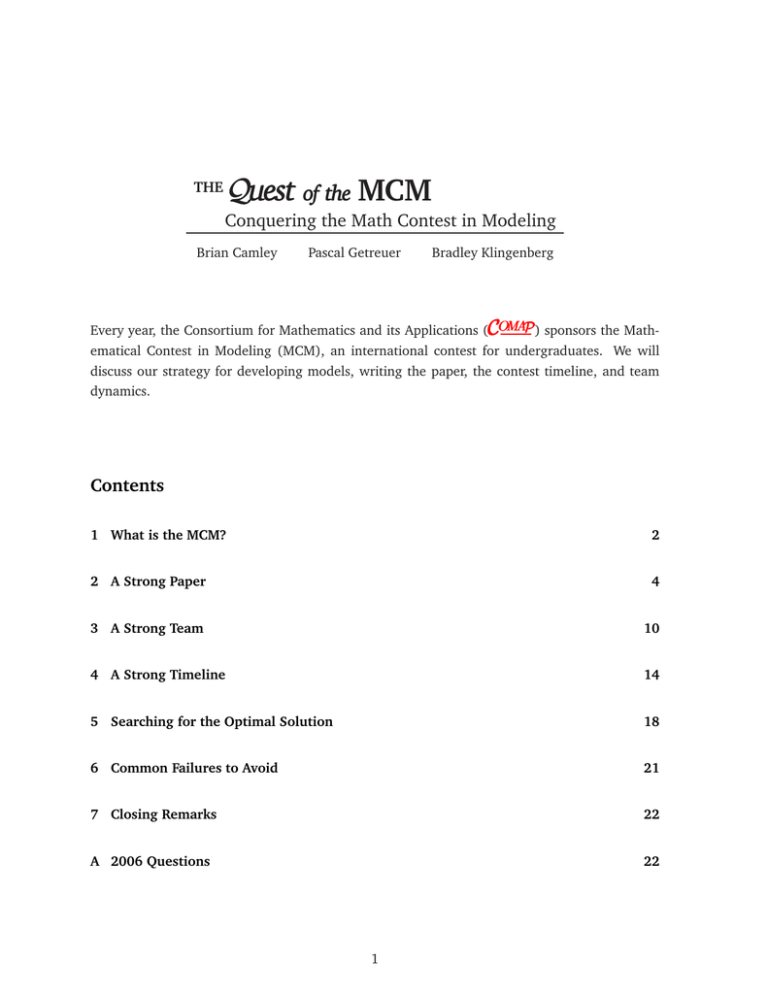 The Quest of the MCM: Conquering the Math Contest of