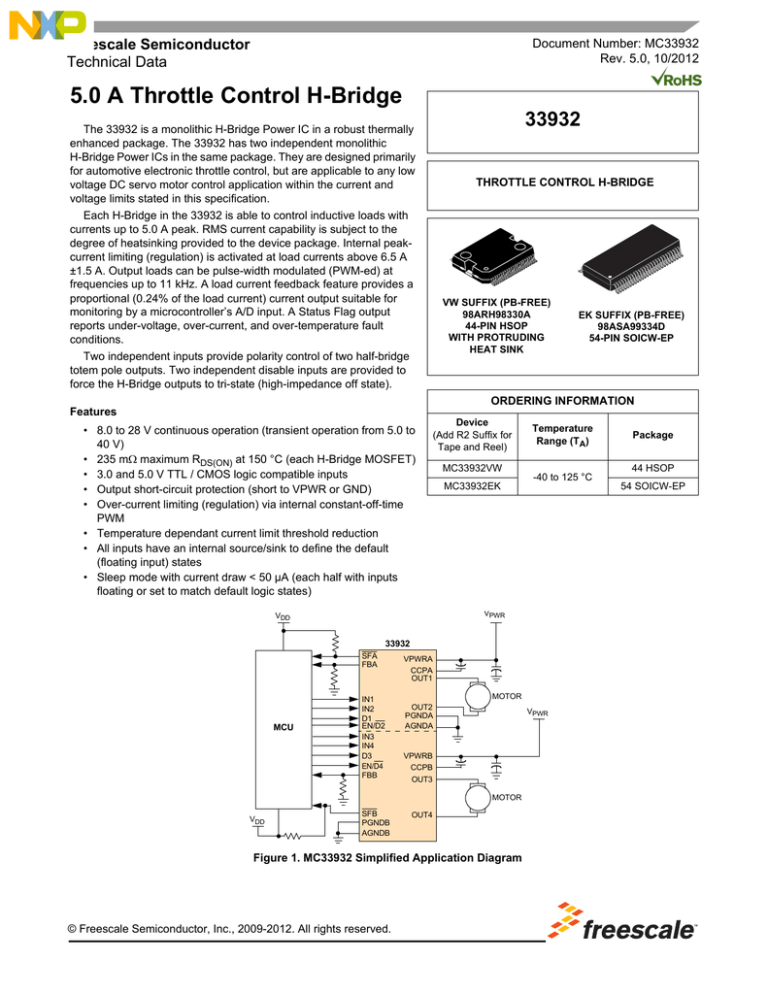 MC33932, 5.0 A Throttle Control H-Bridge - Data Sheet