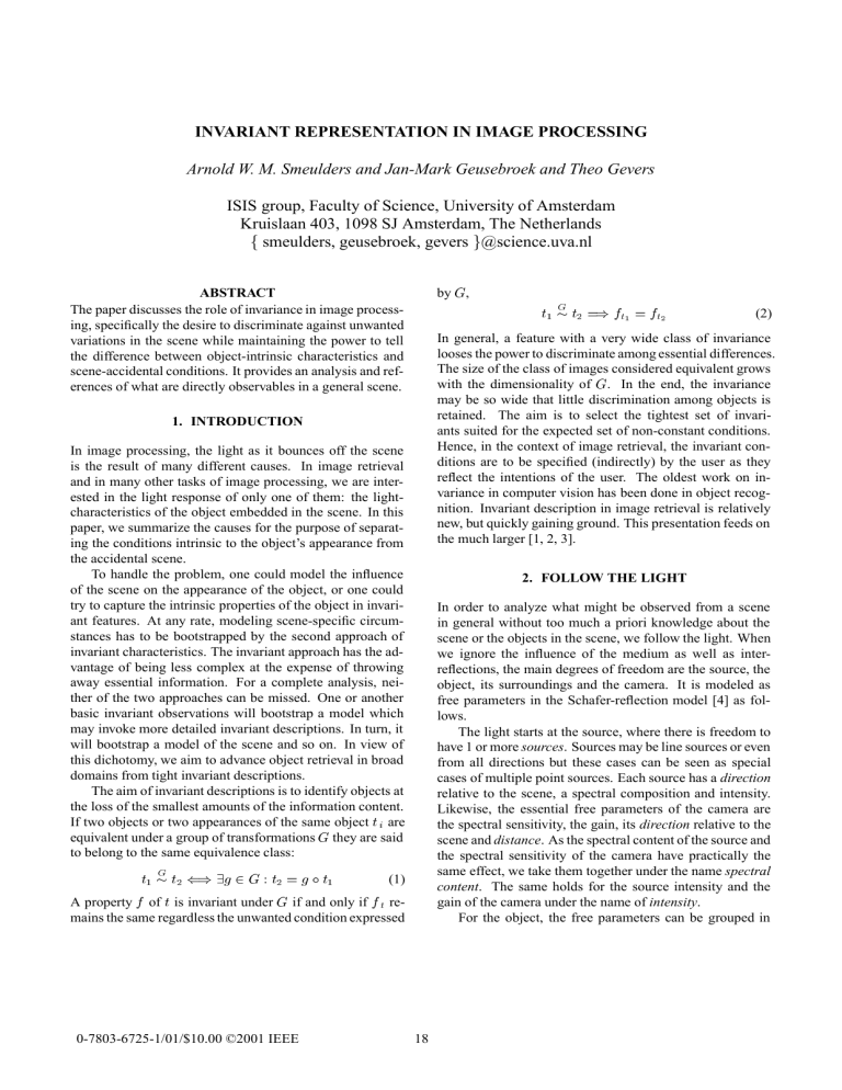 Invariant Representations In Image Processing