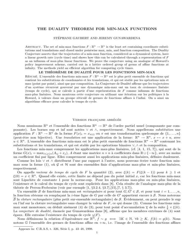 The Duality Theorem For Min max Functions