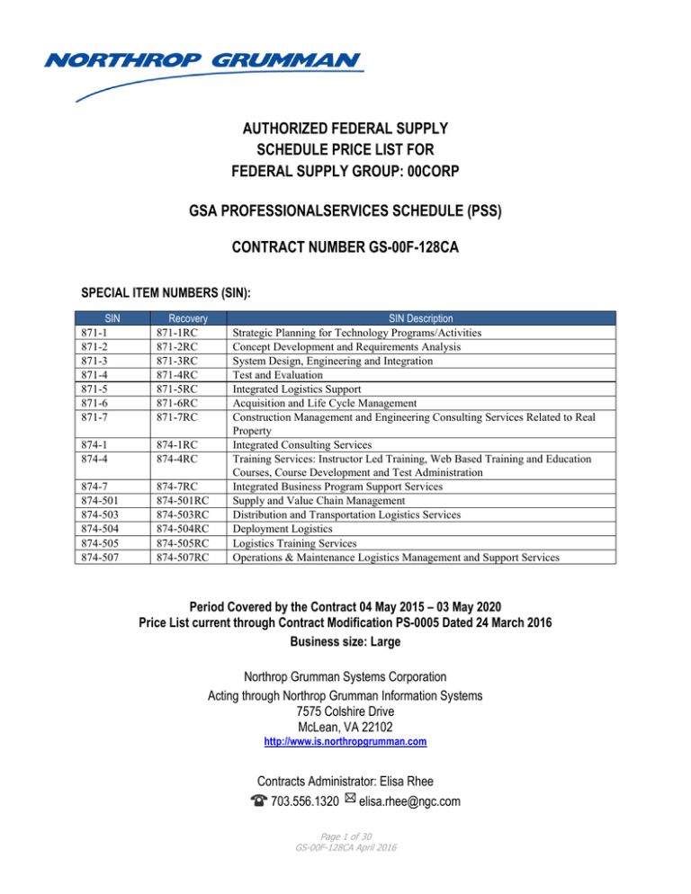 AUTHORIZED FEDERAL SUPPLY SCHEDULE AUTHORIZED FEDERAL SUPPLY SCHEDULE