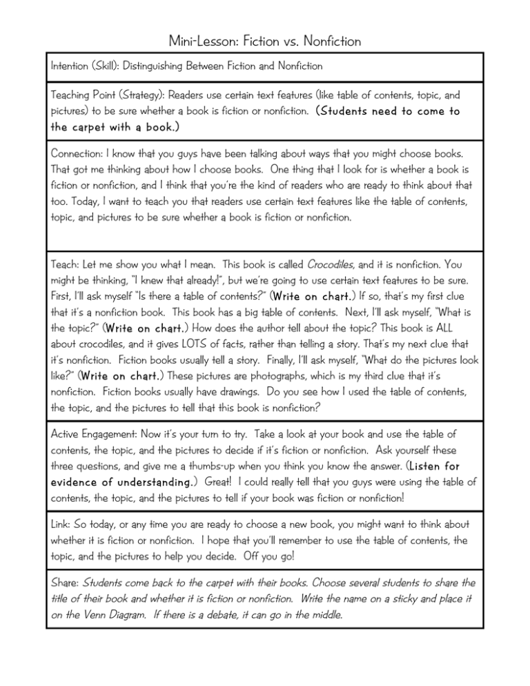 2 Mini Lesson Fiction Vs Nonfiction 2 Mini Lesson Fiction Vs Nonfiction