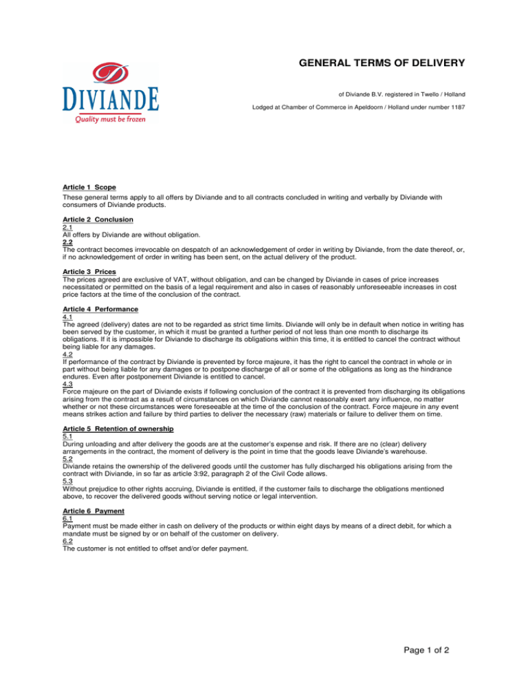 General Terms Of Delivery General Terms Of Delivery