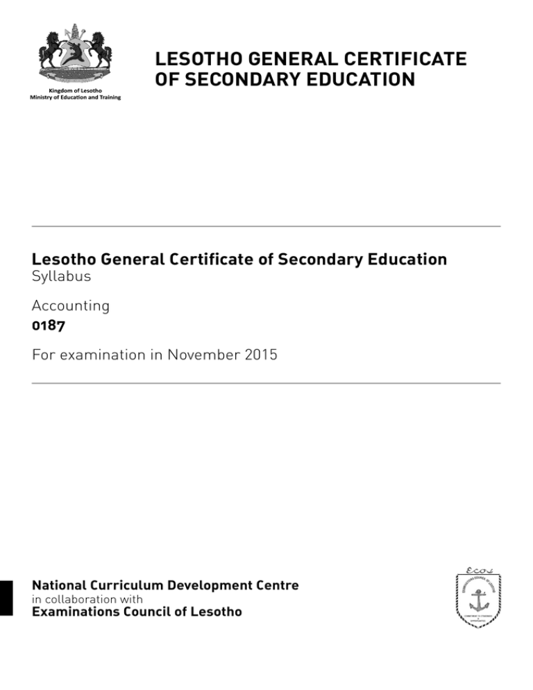 Accounting Syllabus Examinations Council Of Lesotho ECoL Accounting Syllabus Examinations Council Of Lesotho ECoL