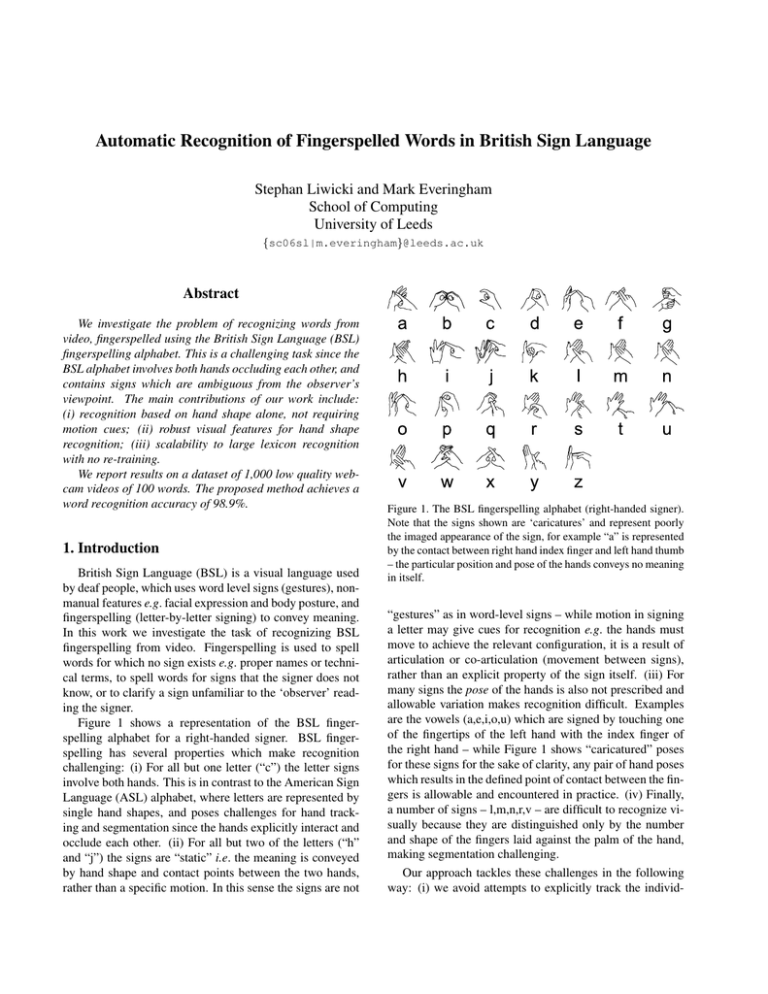 Automatic Recognition Of Fingerspelled Words In British Sign Automatic Recognition Of Fingerspelled Words In British Sign