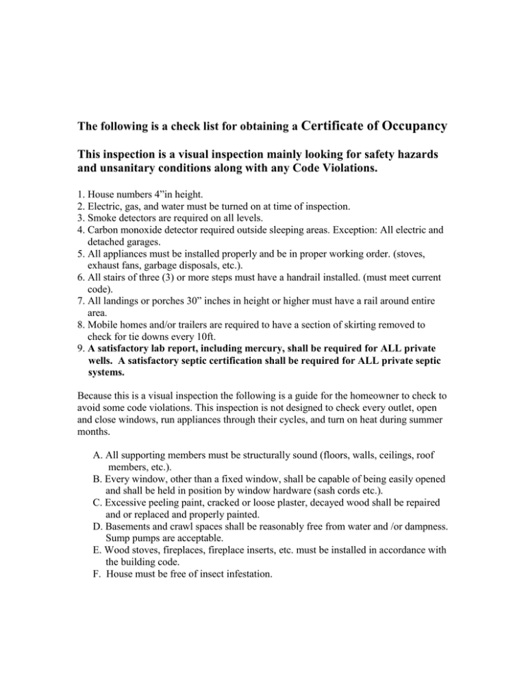 The Following Is A Check List For Obtaining A