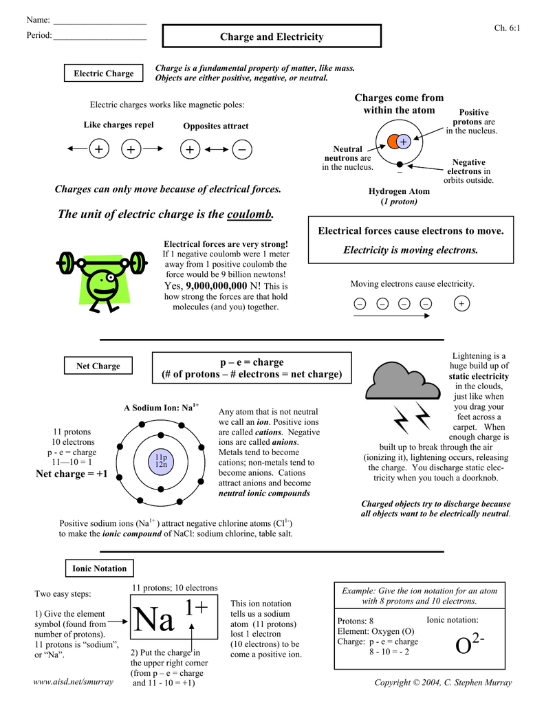 Charge And Electricity Worksheet Answers
