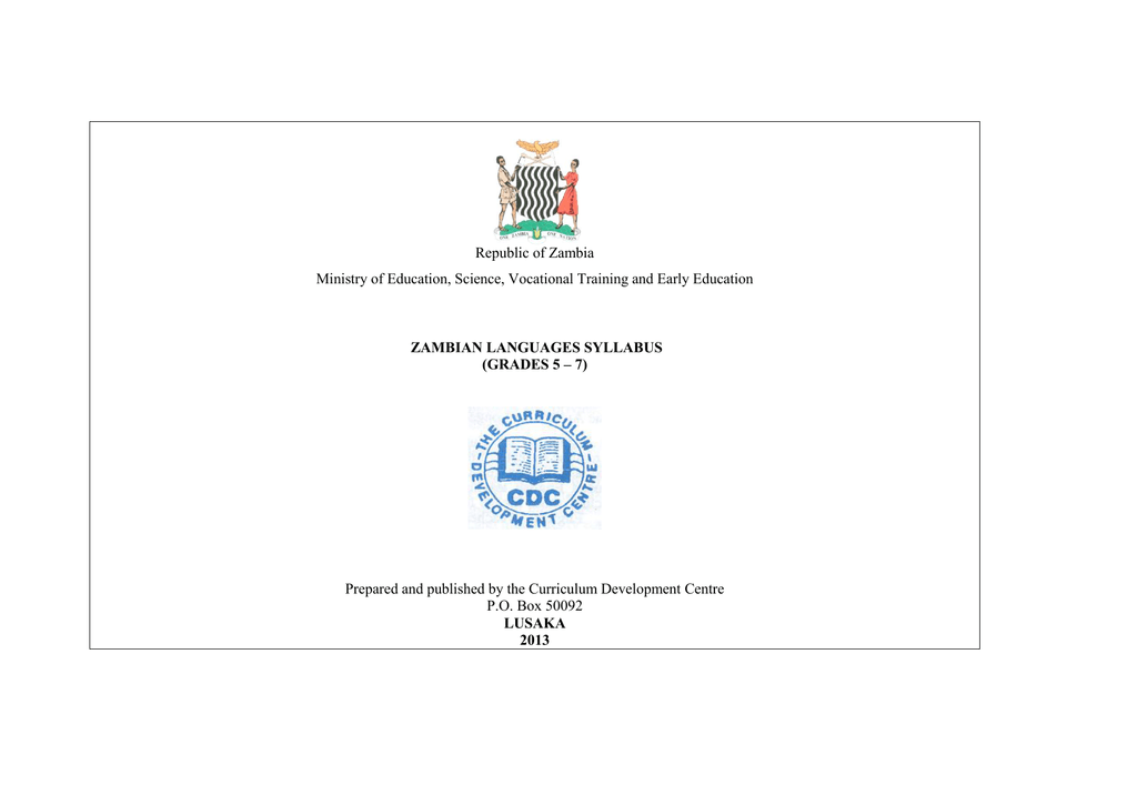 Zambian Languages Syllabus Zambian Languages Syllabus