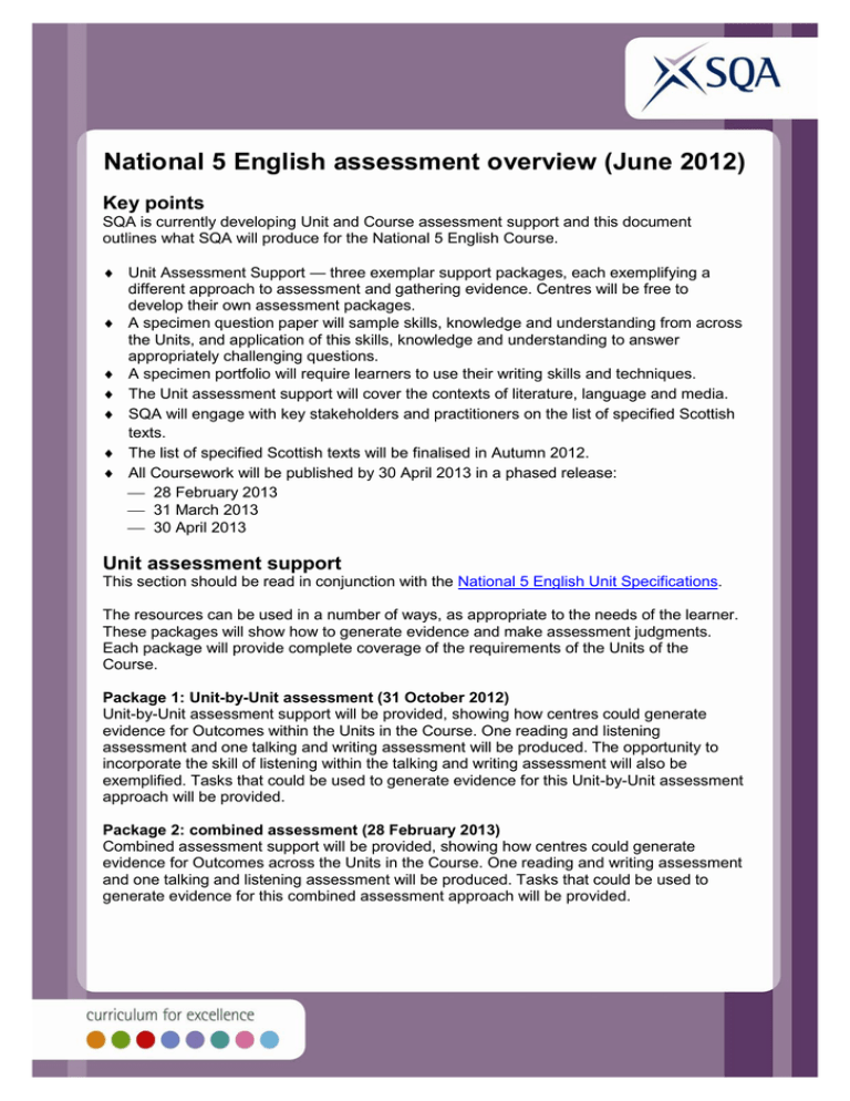 National 5 English Assessment Overview June 2012 National 5 English Assessment Overview June 2012