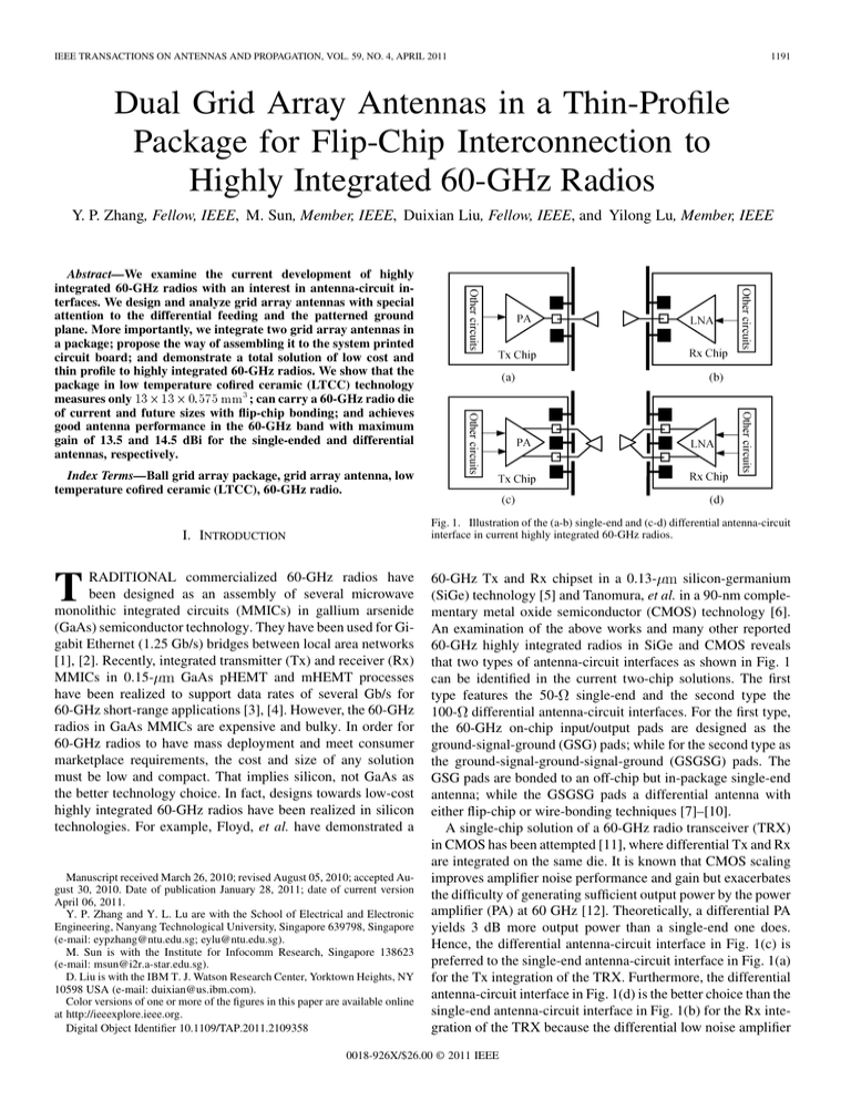 Dual Grid Array Antennas in a Thin-Profile Package for Flip